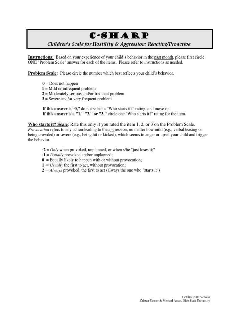 C-Sharp: Children's Scale For Hostility & Aggression: Reactive ...