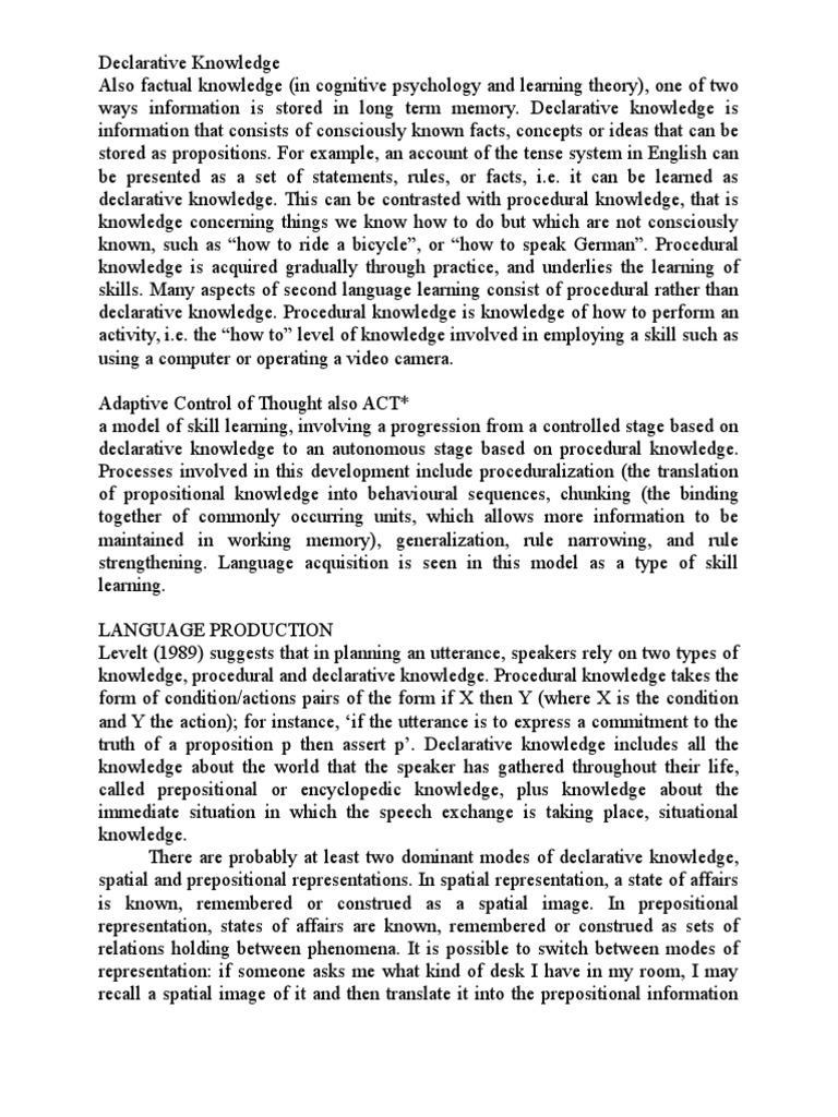 Declarative Knowledge | PDF | Language Acquisition | Learning