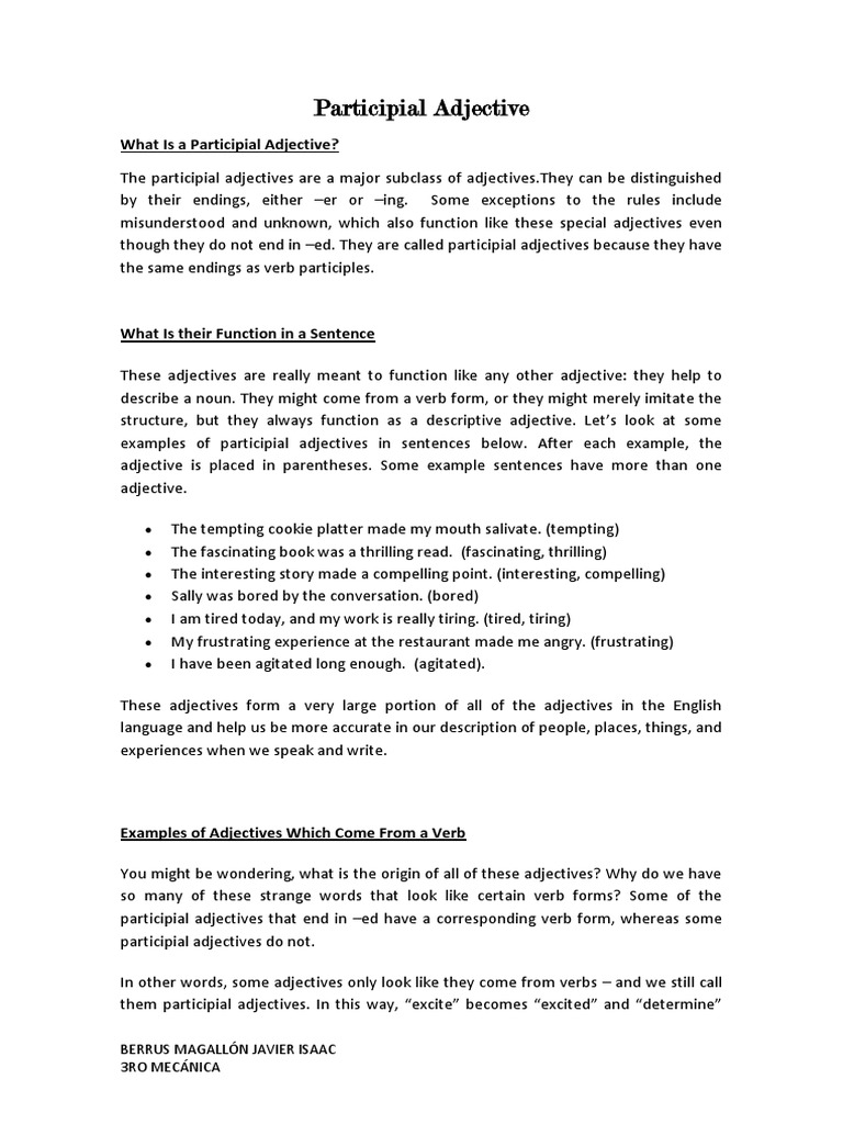 Participle Adjectives 1 | PDF | Adjective | Verb