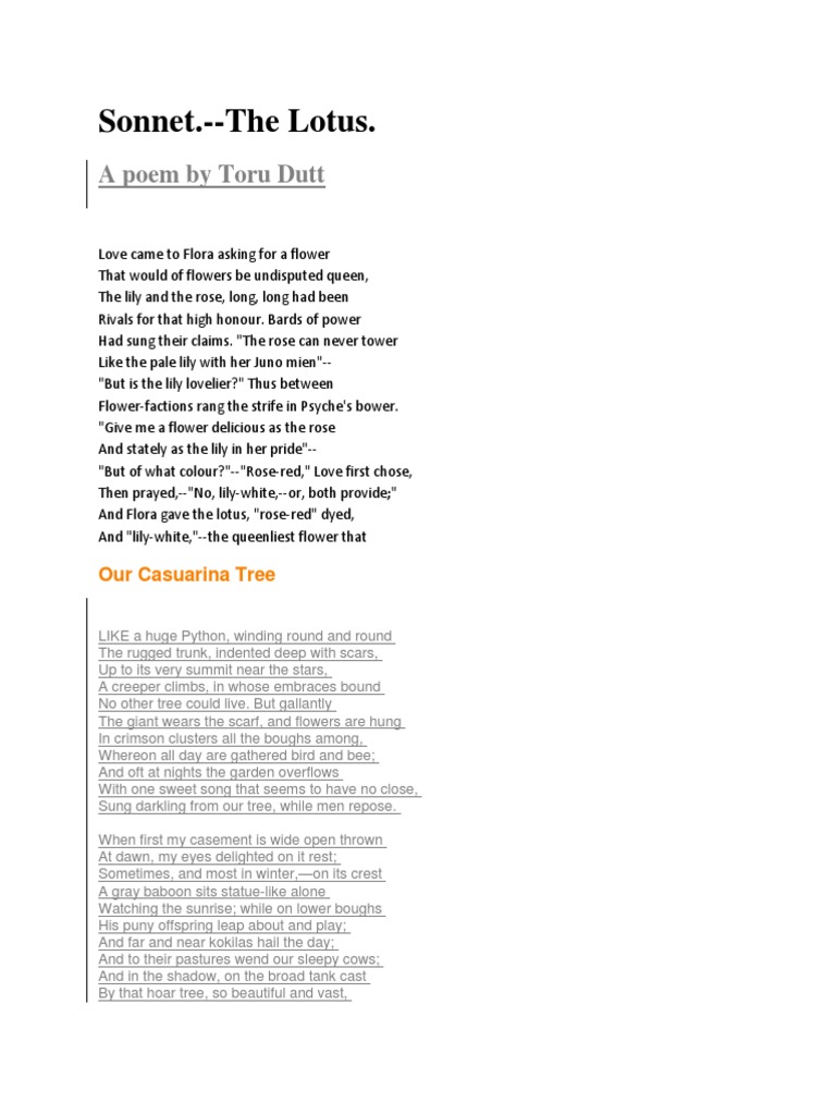 Toru Dutt's poem "The Lotus | PDF | Religion And Belief