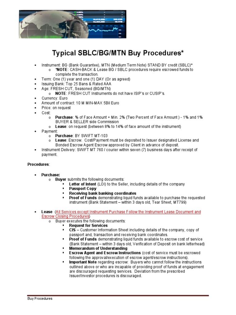 BG SBLC MTN Buy Procedures | PDF | Payments | Financial Transaction