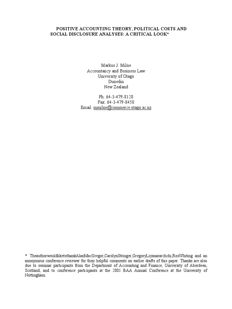 Positive Accounting Theory | PDF | Accounting | Economics