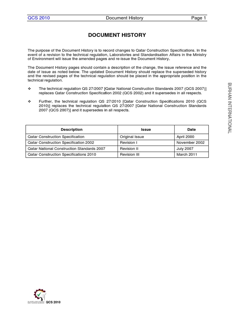 Qcs 2010 3 - Document History | PDF