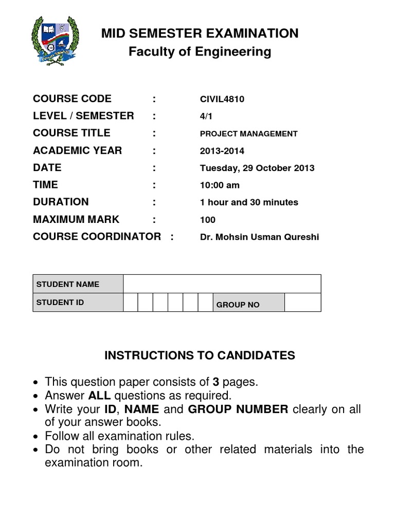 Mid Tem Exam CIVIL4810-2013-2014 PDF | PDF