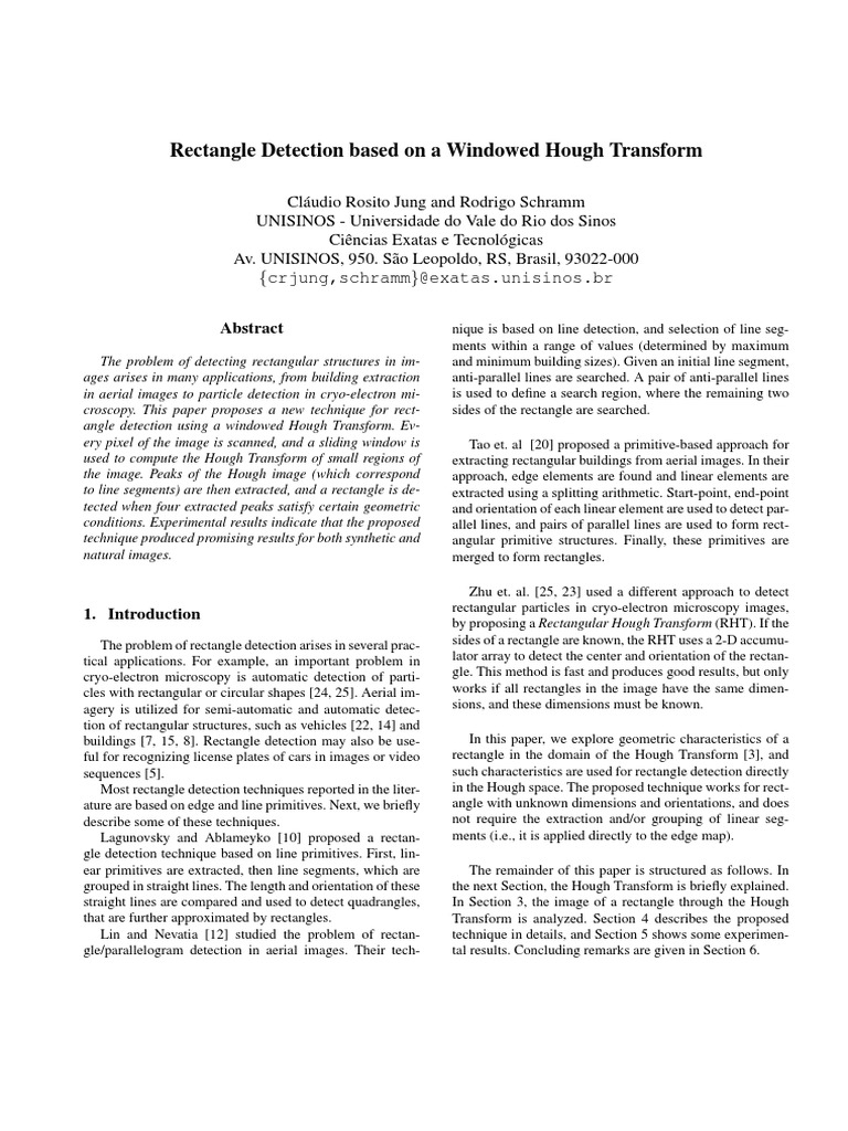 Rectangle Detection Using Hough Transform | PDF | Computer Vision ...