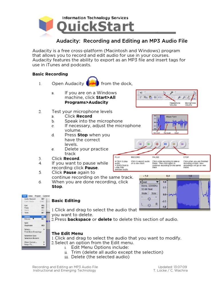 Audacity: MP3 Recording Guide | PDF | Mp3 | Sound Recording And ...