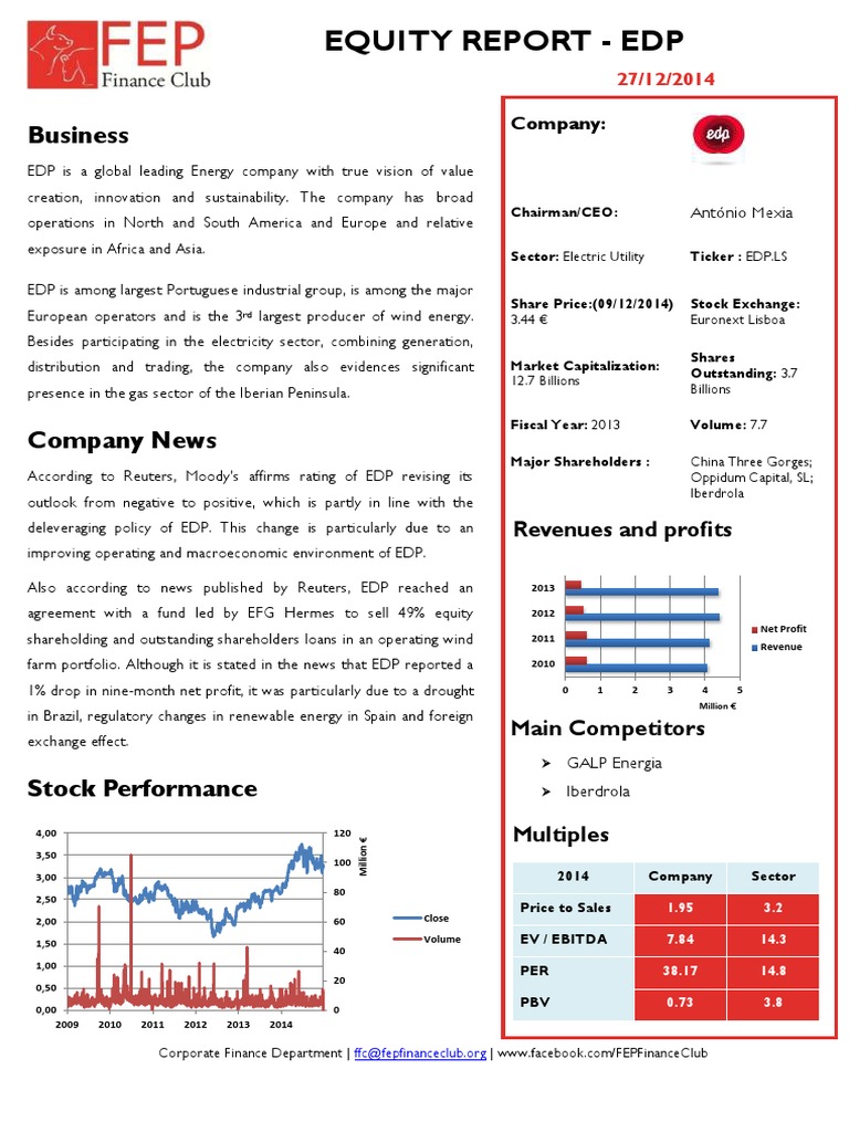 Equity Valuation Report - EDP | PDF | Valuation (Finance) | Stocks
