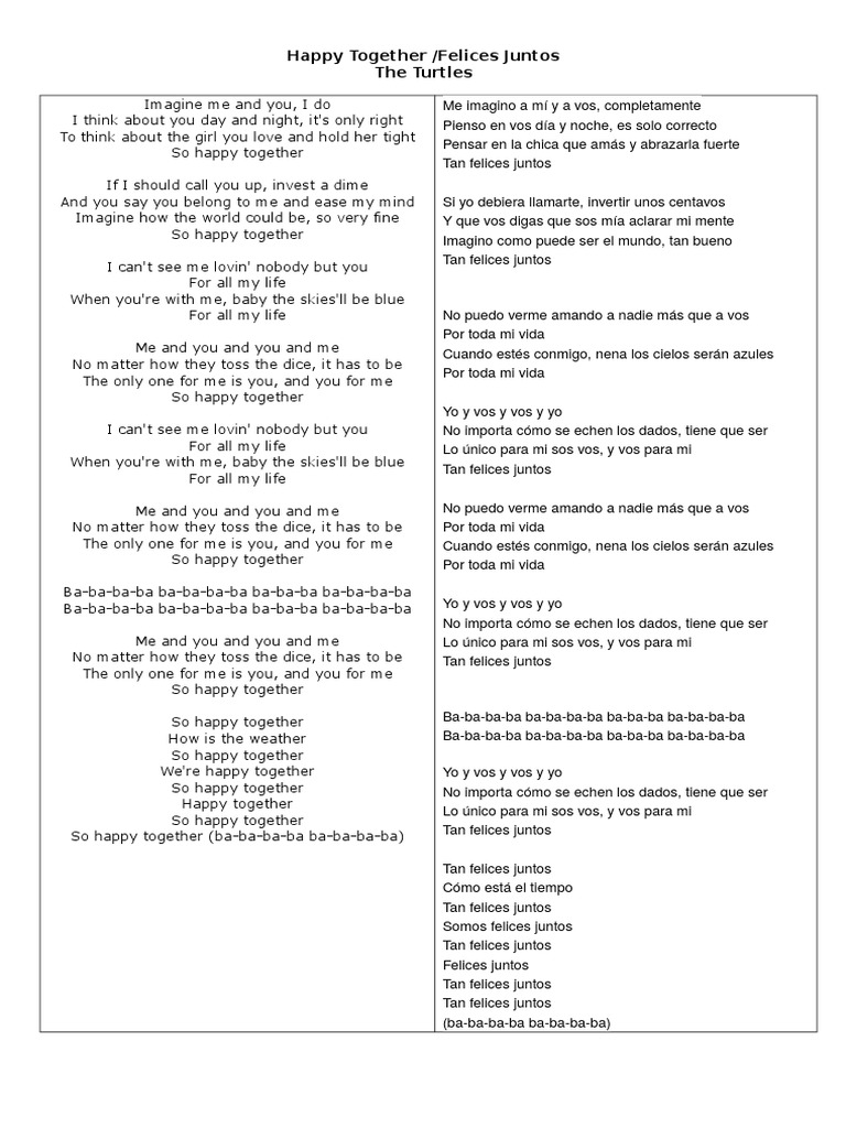 Letra de "Happy Together" en español | PDF | Música pop | Música grabada