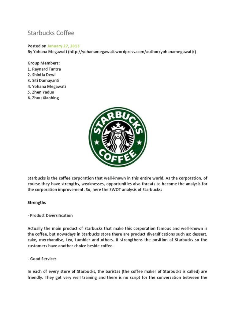 Starbucks SWOT Analysis 2013 | PDF | Starbucks | Coffee