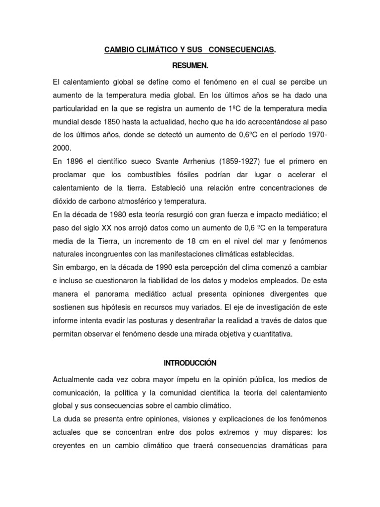 Monografia Cambio Climático | PDF | Calentamiento global | Efecto ...