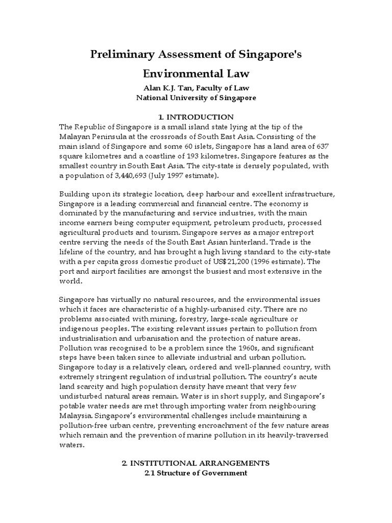 Environmental Law Preliminary Assessment Singapore | PDF ...
