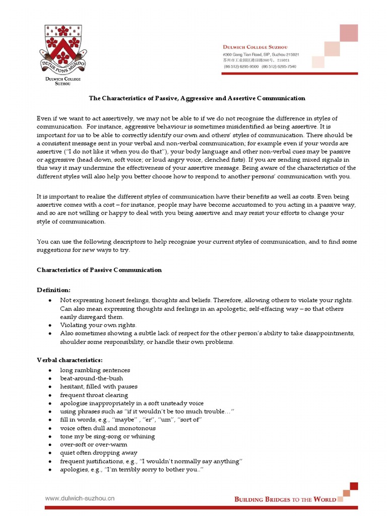 The Characteristics of Passive, Aggressive and Assertive Communication ...
