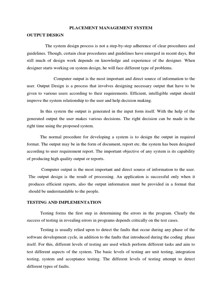 Placement Management System Output Design | PDF | Unit Testing | Input ...