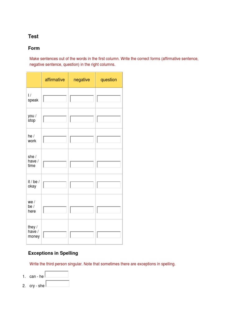 Test Engleza Present Simple Level 3 | PDF | Language Arts & Discipline