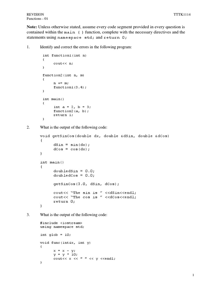 TK1114 Revision - Functions 01 | PDF | Volume | Integer (Computer Science)