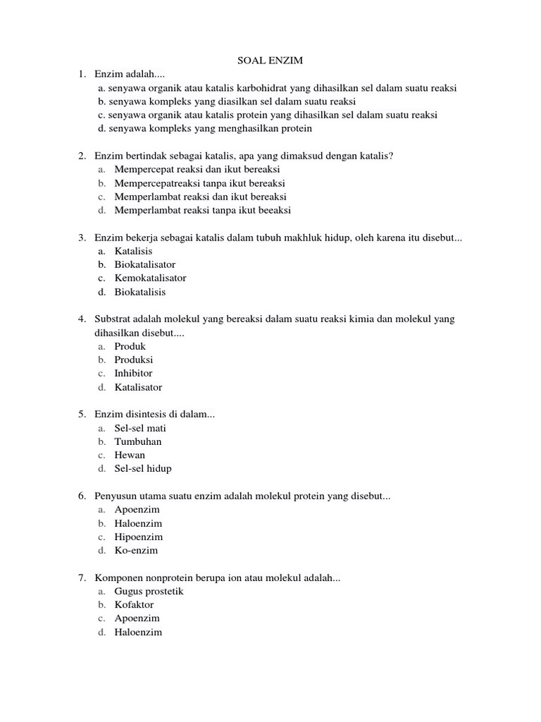 Soal Enzim | PDF | Sains & Matematika
