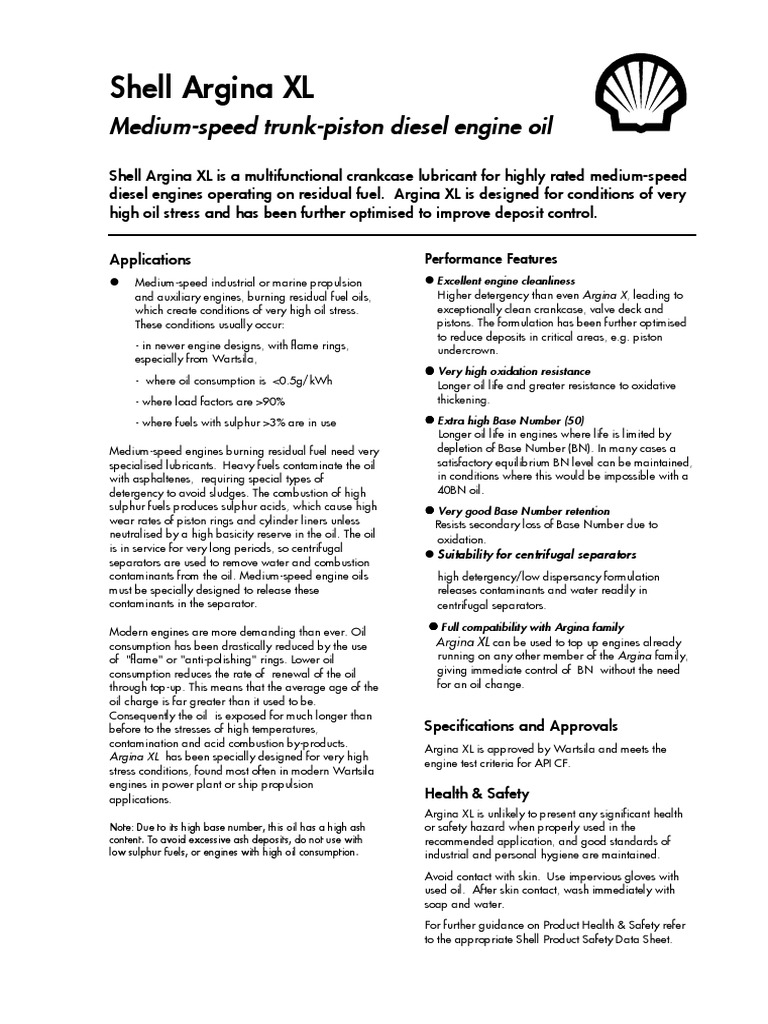 Shell Argina XL | PDF | Motor Oil | Diesel Engine
