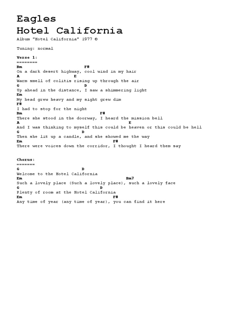 Eagles - Hotel California PDF | PDF | Art | Poetry