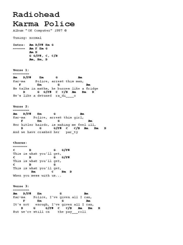 Radiohead - Karma Police PDF | PDF | Language Arts & Discipline