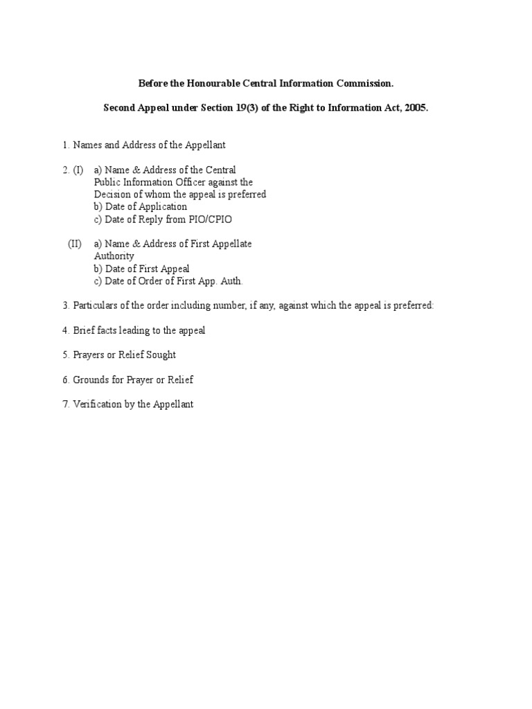 Second Appeal Format RTI | PDF