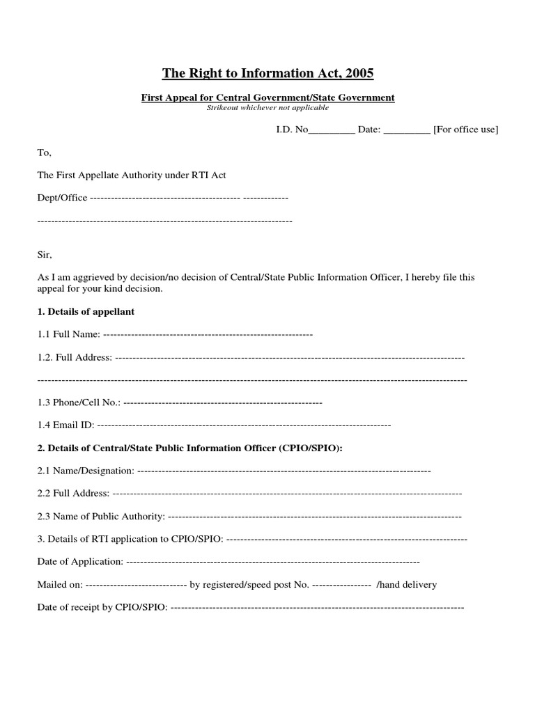 First Appeal Form RTI | PDF