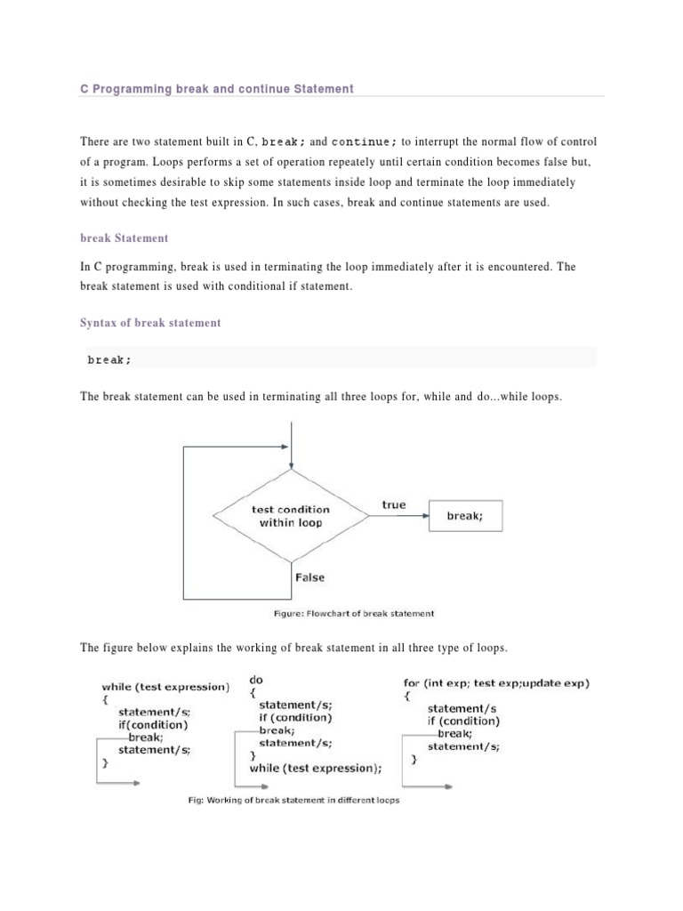 C Programming - Break and Continue Statement | PDF | Control Flow | C (Programming Language)