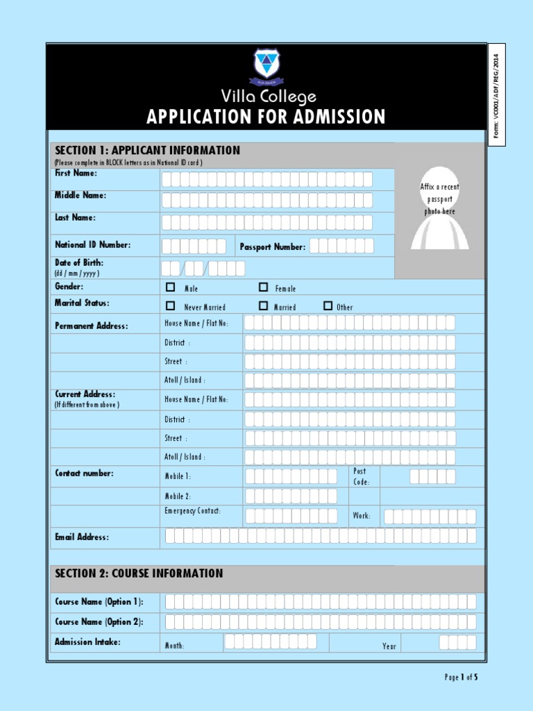 Villa College Application Form v2 | PDF | Identity Document | Secondary ...