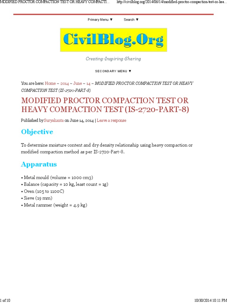 Modified Proctor Compaction Test or Heavy Compaction Test | PDF ...