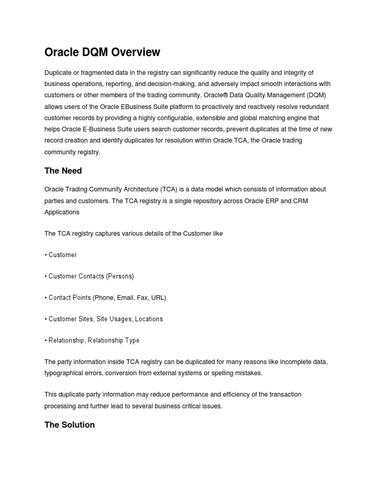 Oracle DQM Overview | PDF | Oracle Corporation | Data Quality