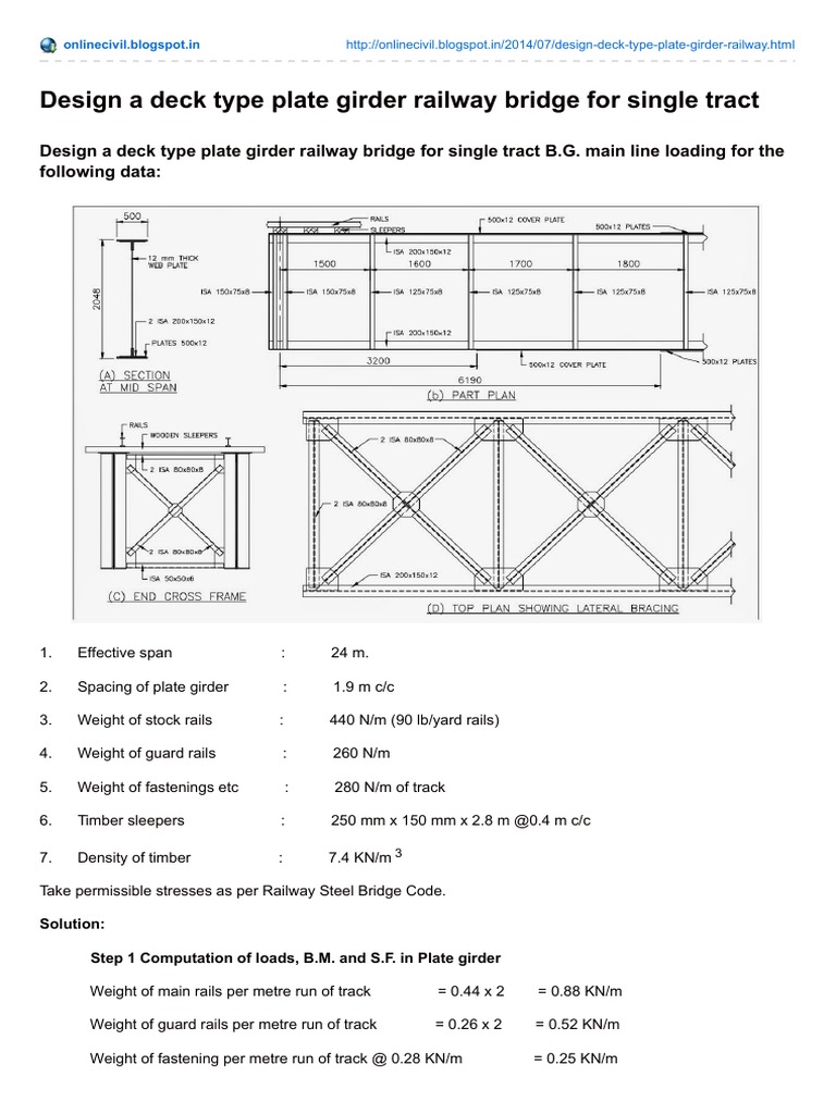 Design A Deck Type Plate Girder Railway Bridge For Single Tract | PDF ...