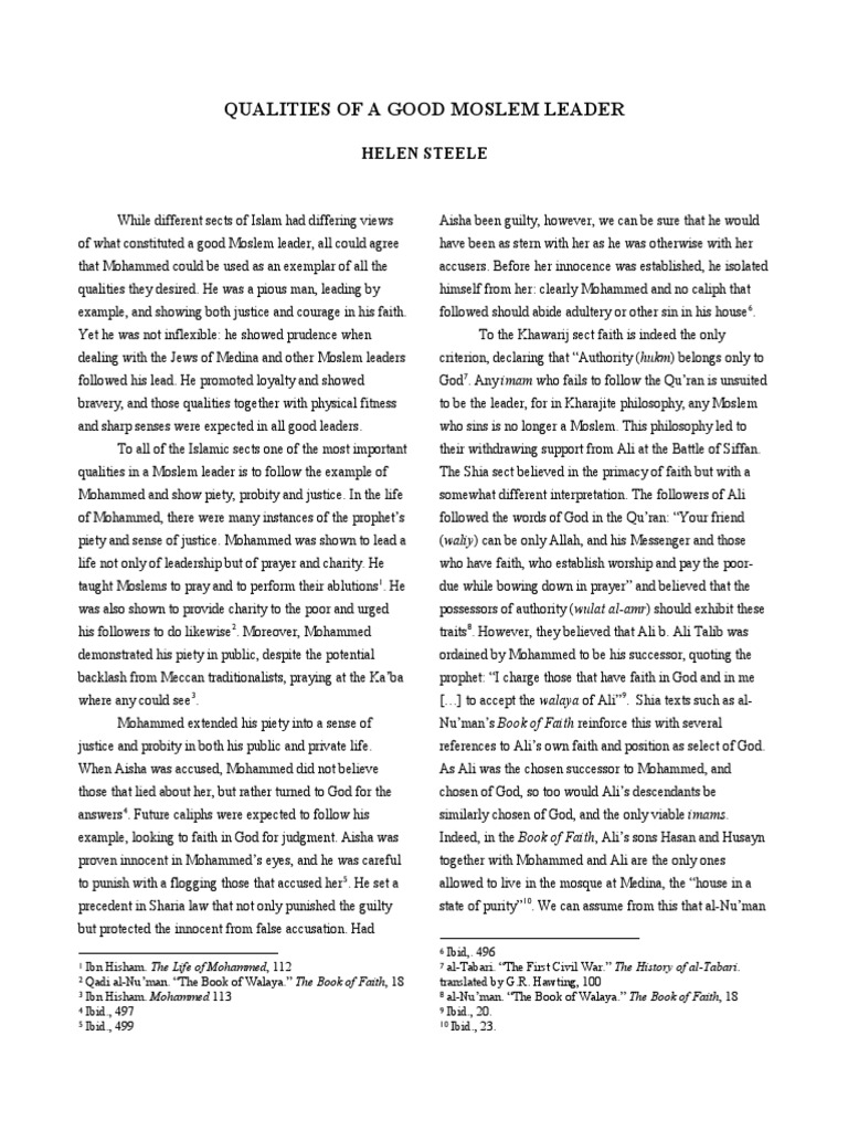 Qualities of A Good Moslem Leader: Helen Steele | PDF | Ali | Shia Islam