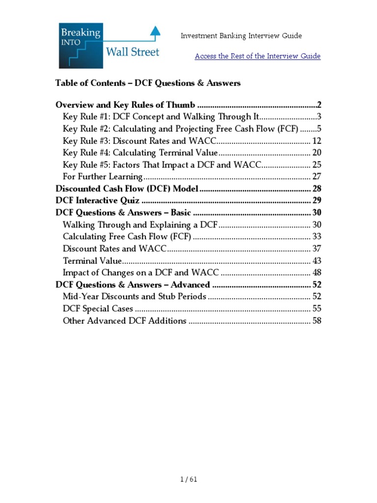DCF Interview Questions & Answers Guide | PDF | Discounted Cash Flow ...