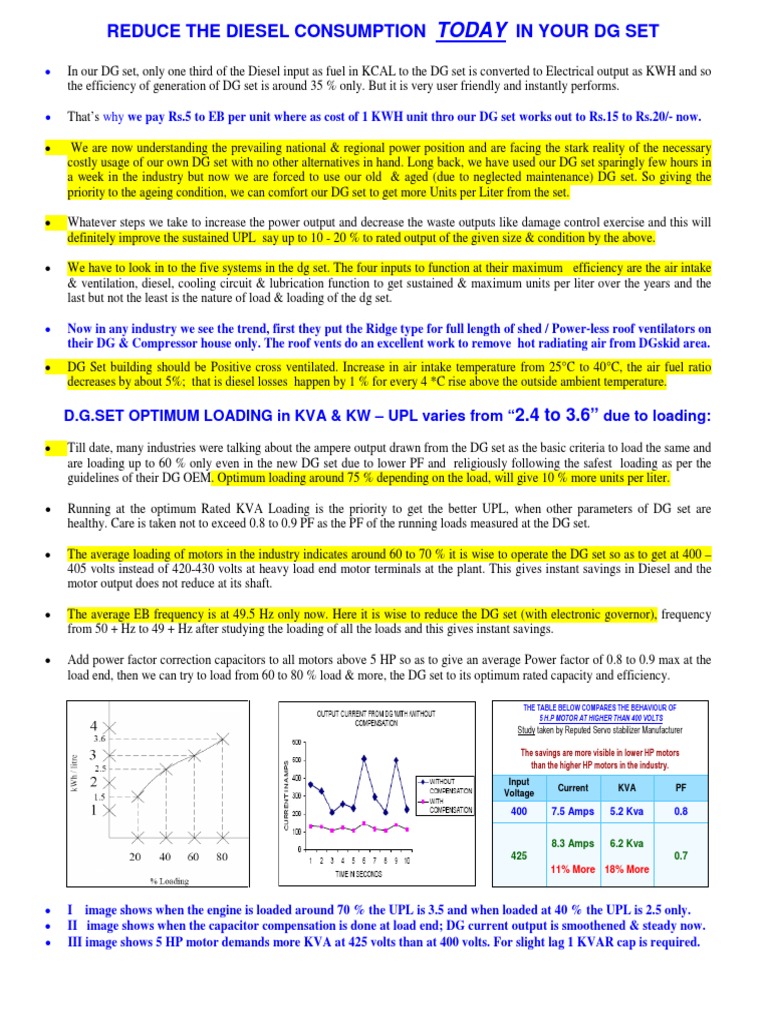 Reduce Diesel Consumption Today in Your DG Set.10400343 | PDF | Motor ...