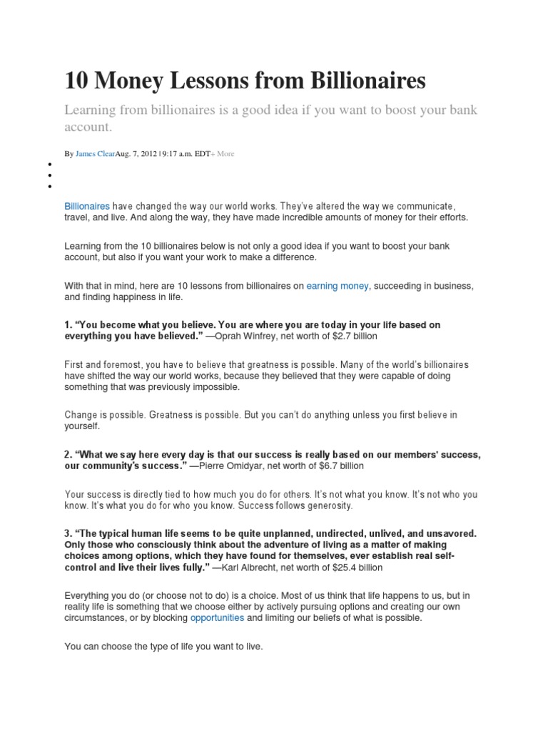 10 Billionaire Money Lessons | PDF | Science | Philosophical Science