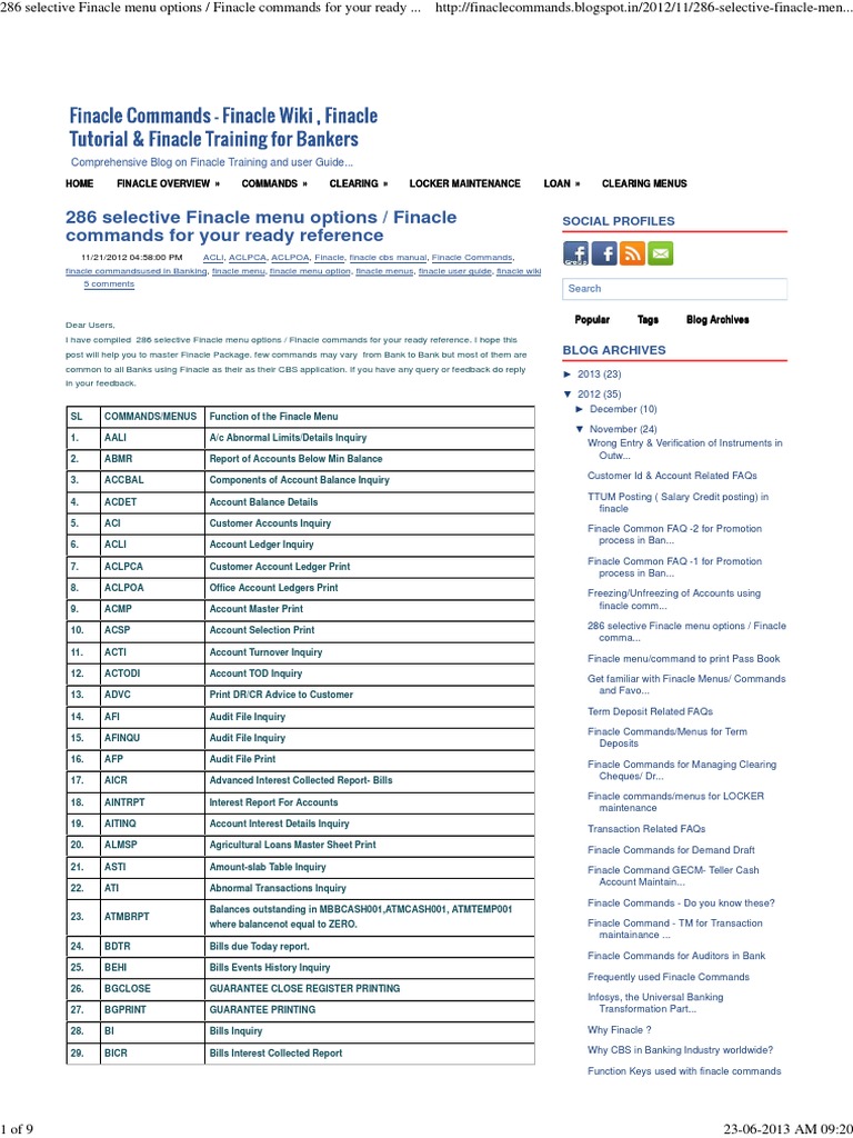 286 Selective Finacle Menu Options | PDF | Debits And Credits | Menu