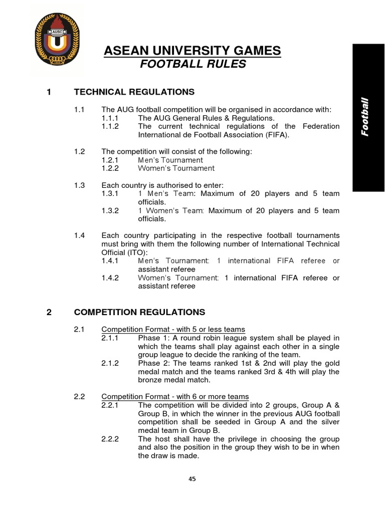 AUG Football Rules PDF | PDF | Sports Competitions | Sports Rules And ...