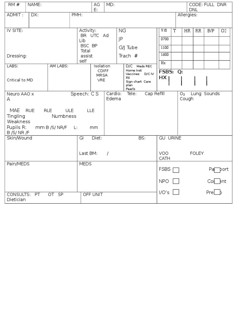 1 Patient Brain Sheet