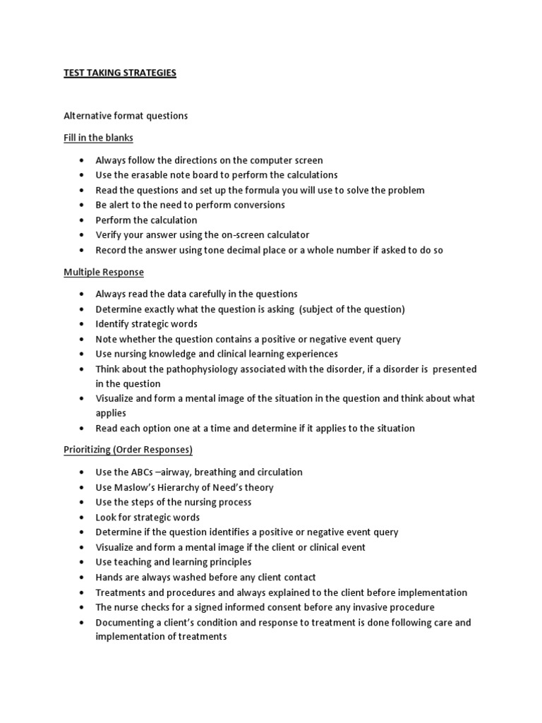 NCLEX Test Taking Strategies | PDF | National Council Licensure ...