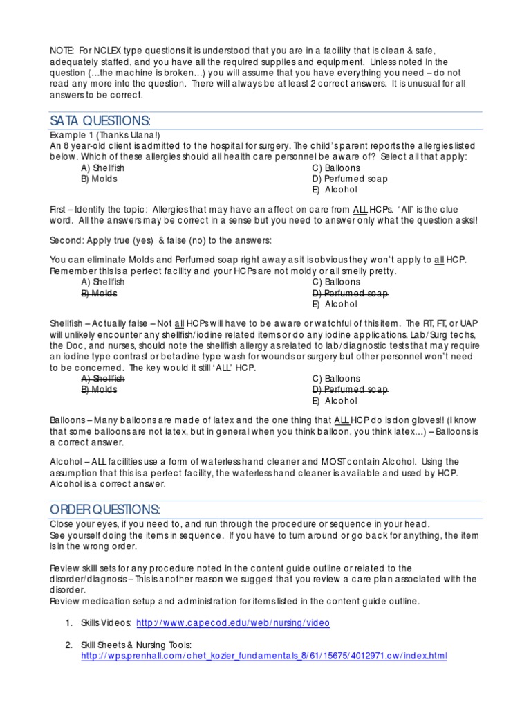 SATA Tips | PDF | National Council Licensure Examination | Medicine