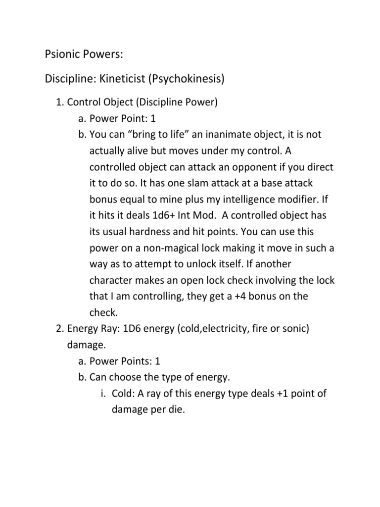 Psionic Powers: Discipline: Kineticist (Psychokinesis) | PDF | Philosophy