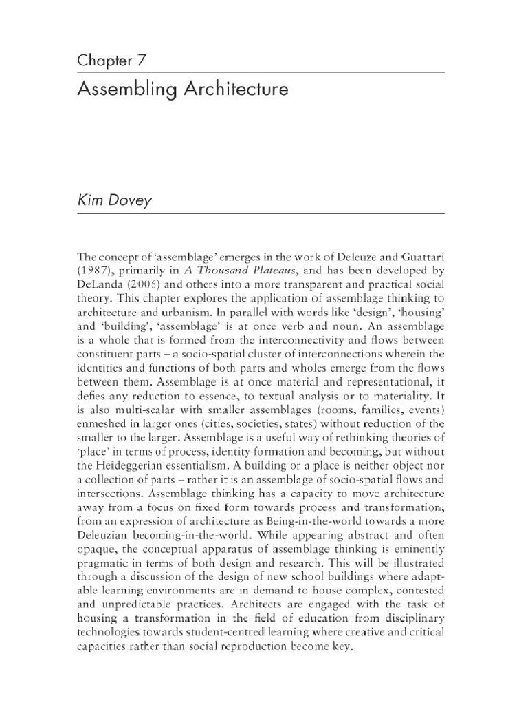 Assembling Architecture - Kim Dovey | PDF | Gilles Deleuze | Cognitive ...