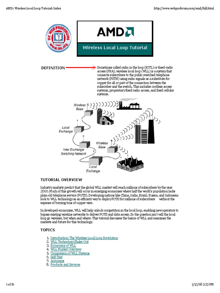 AMD: Wireless Local Loop Tutorial: Index | PDF | Mobile Phones | Gsm
