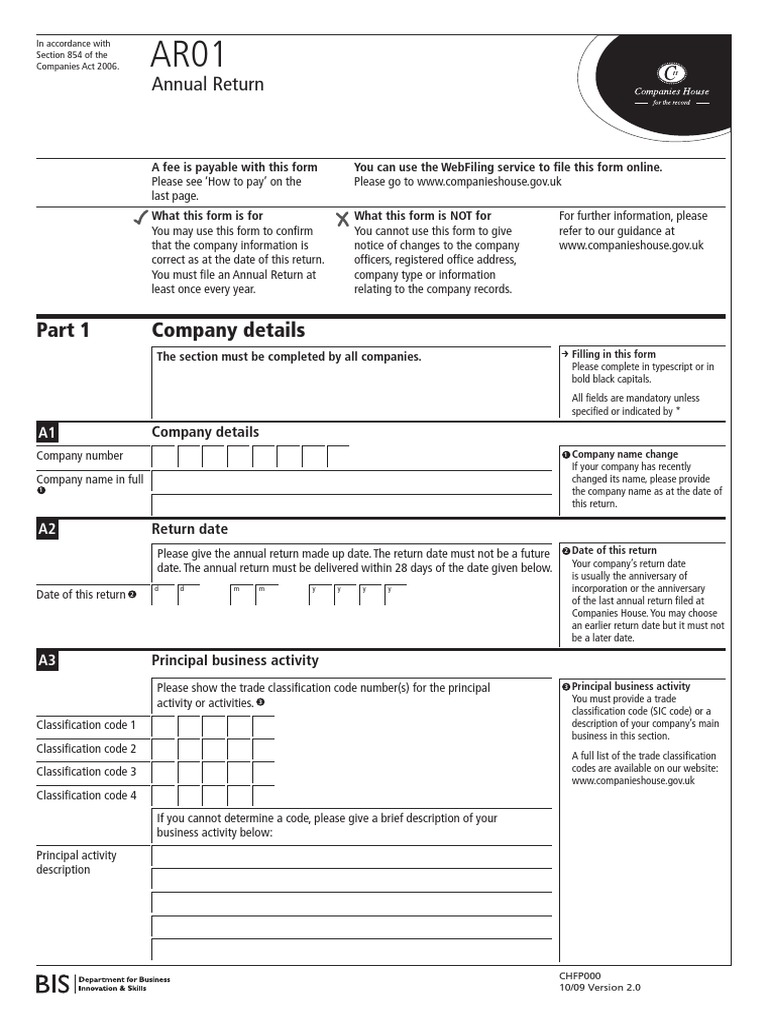 Form AR01 Annual Return | PDF | Public Company | Pound Sterling