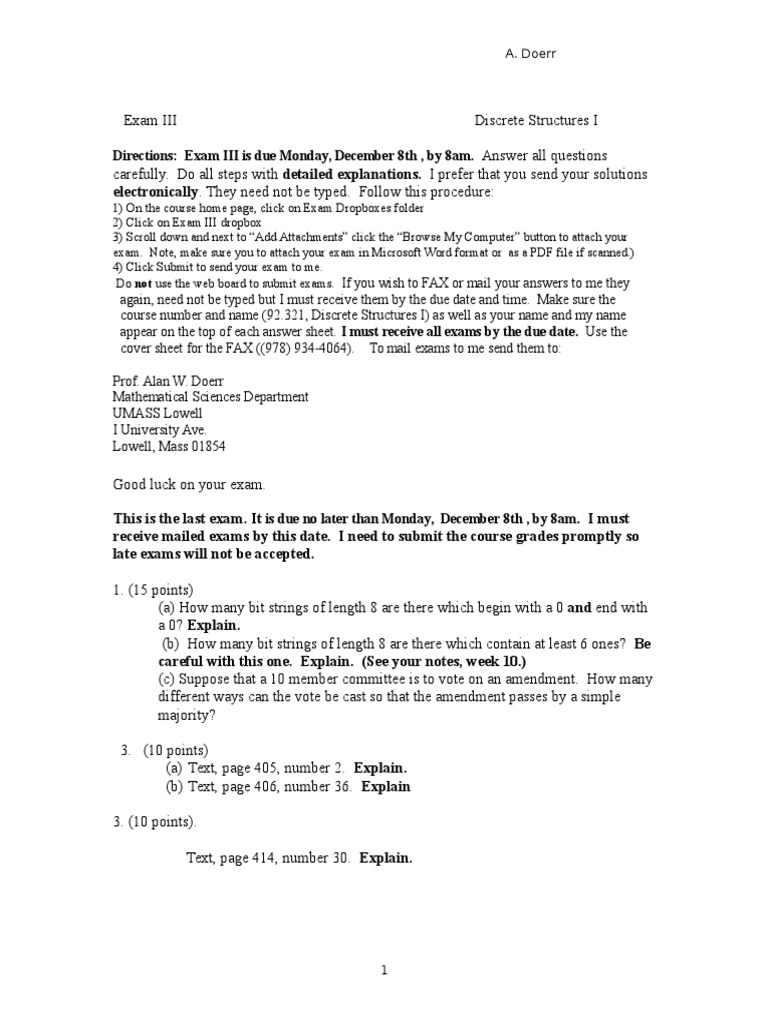 Discrete Structures Exam 3 | PDF | Matrix (Mathematics) | Mathematical ...