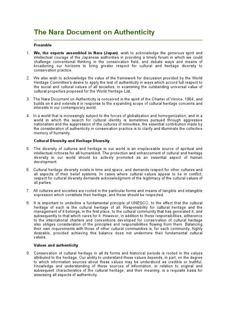 The Nara Document On Authentici | PDF