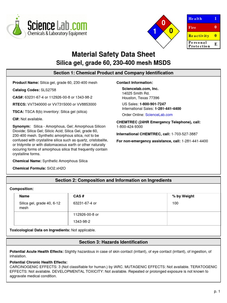 Silica Gel | PDF | Silicon Dioxide | Toxicity