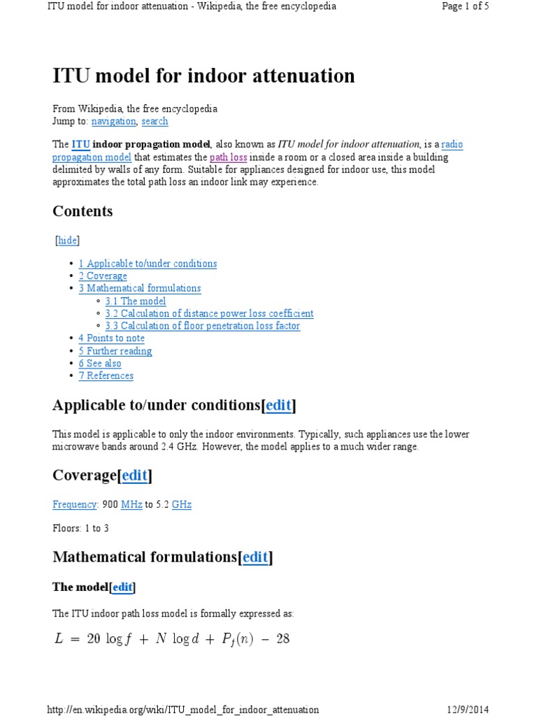ITU Model For Indoor Attenuation | Download Free PDF | Radio ...