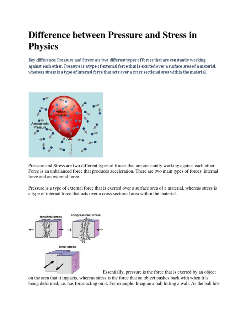 Pressure vs Stress in Physics Explained | PDF | Force | Pipe (Fluid ...