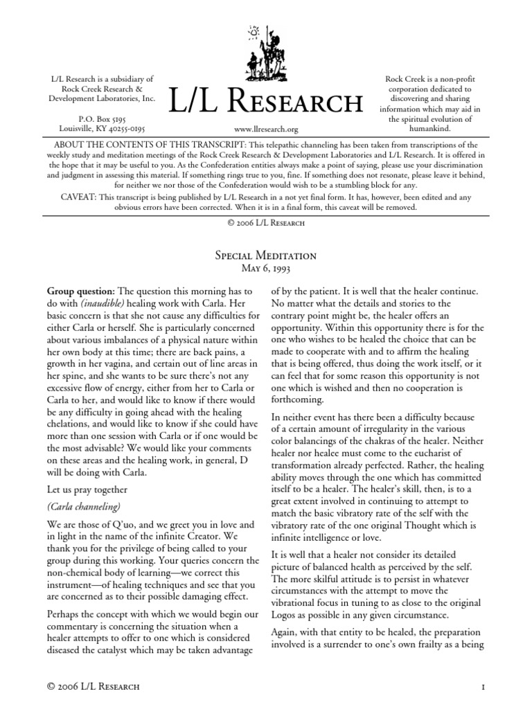 L/L Research: Special Meditation | Download Free PDF | Faith Healing ...