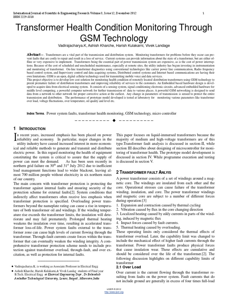 Transformer Health Condition Monitoring Through GSM Technology PDF ...